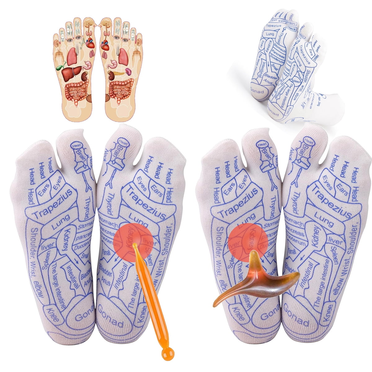 2 Pairs Reflexology Socks with Trigger Point Massage Tool, Foot ...