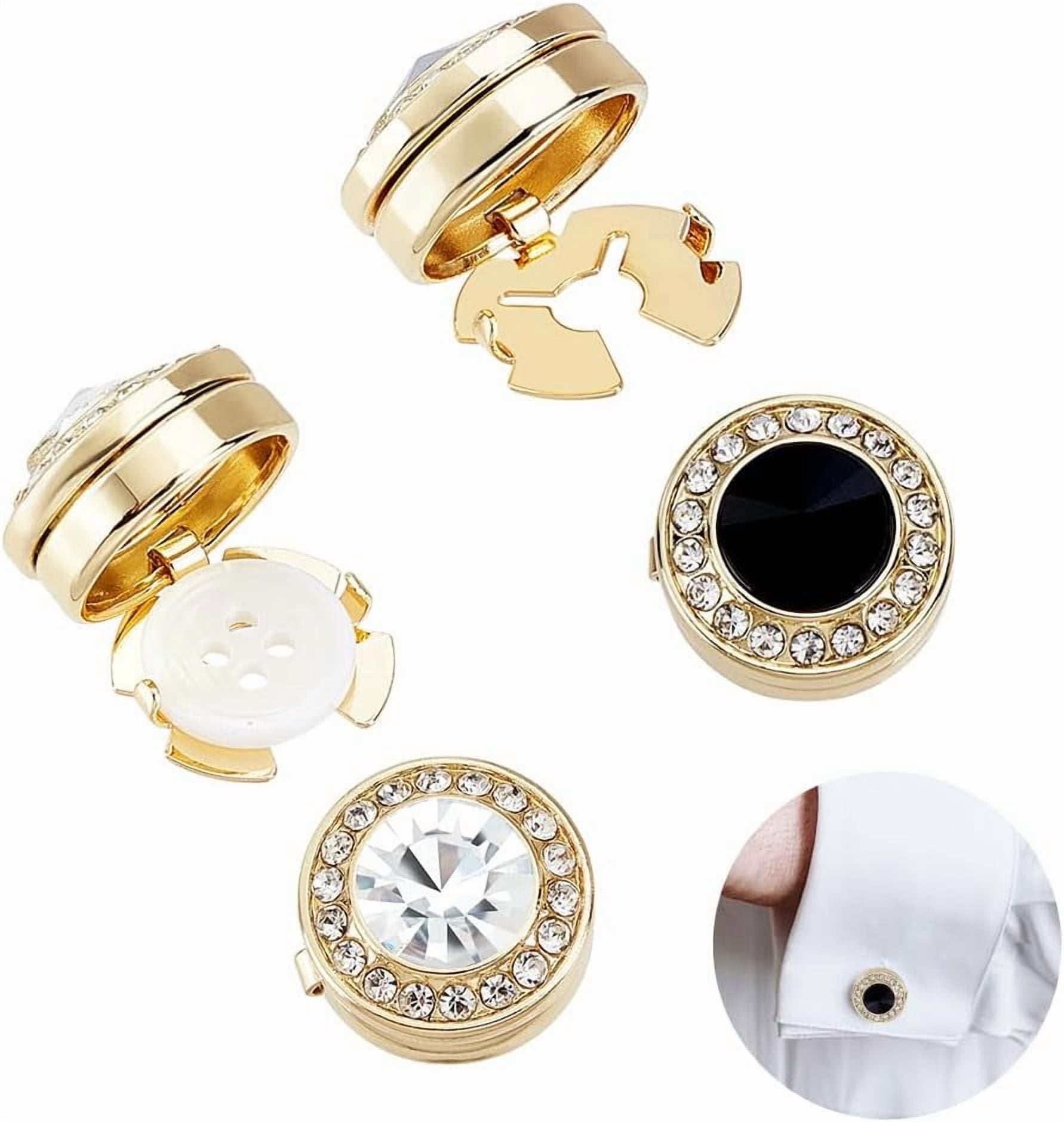 2 Pairs Rhinestone Button Cover 2 Colors Shiny Cufflinks Buttons for ...