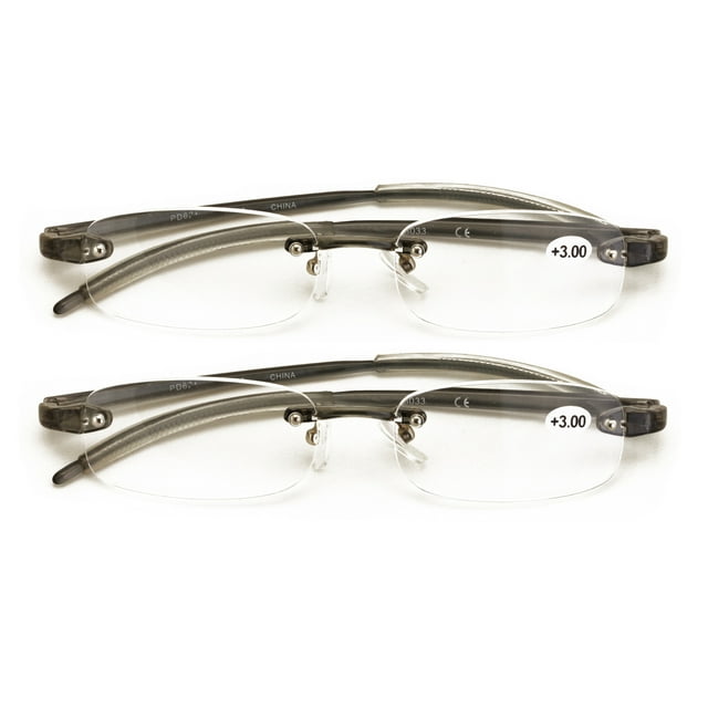 2 Pairs Rimless Lightweight Slim Modern Reading Glasses - Clear Lens ...