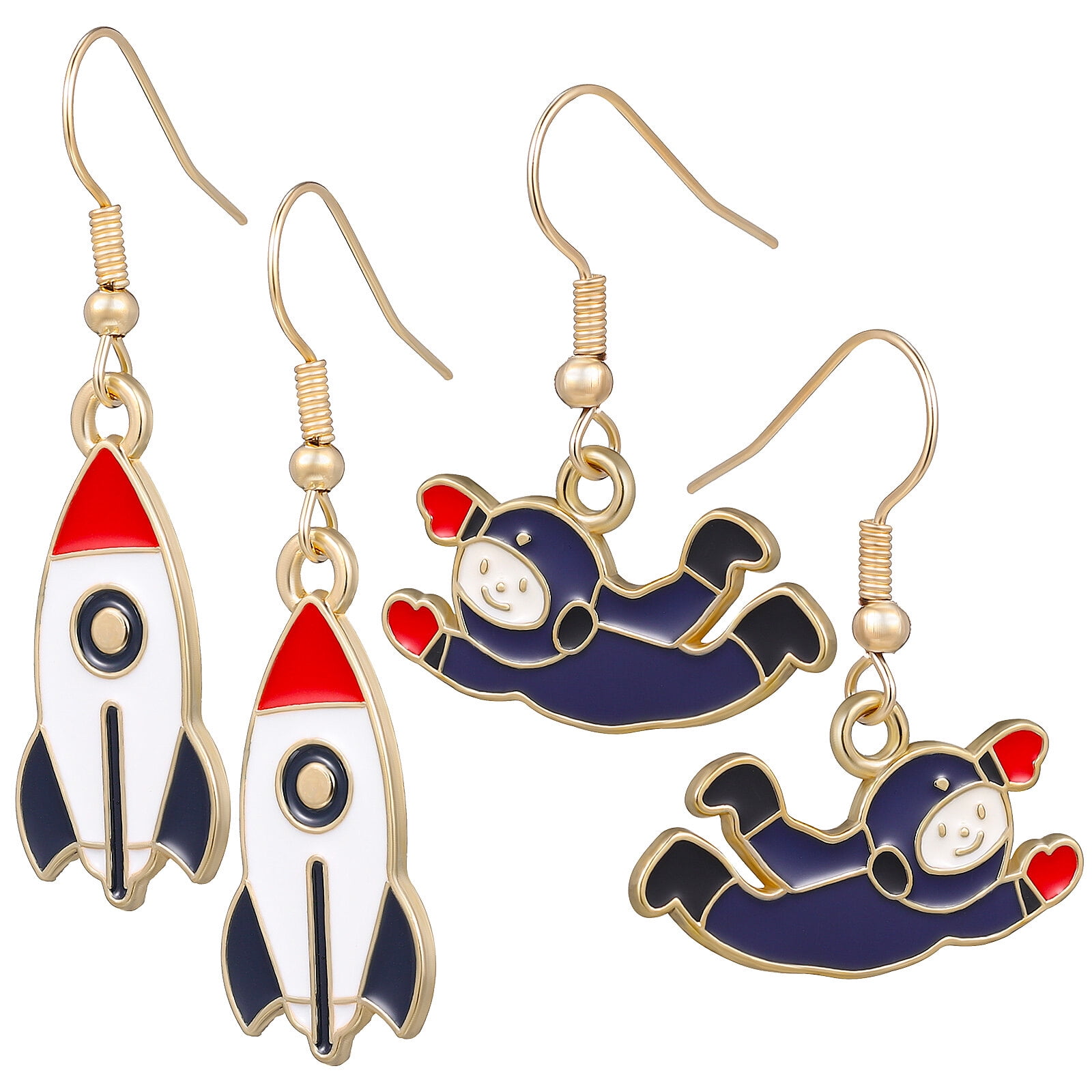2 Pairs Rocket Ship and Astronaut Dangle Earrings Pendant Earrings ...