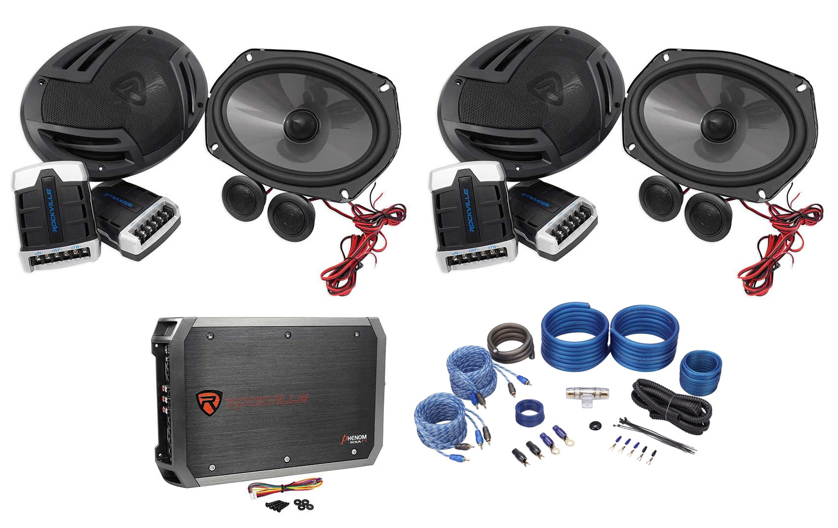 (2) Pairs Rockville RV69.2C 6x9" Component Car Speakers+4-Channel Amp ...