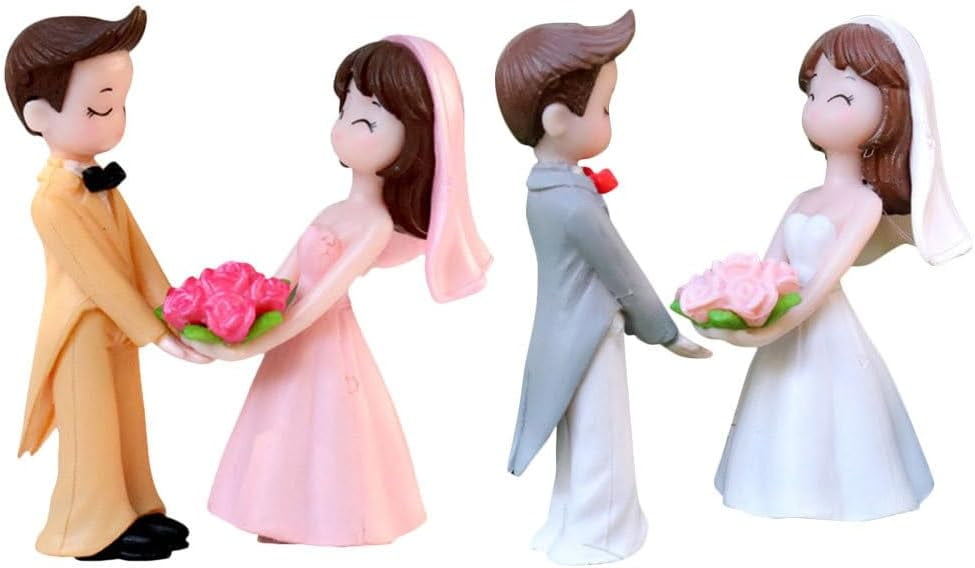 2 Pairs Romantic Wedding Cake Toppers Bride and Groom Figurines for ...