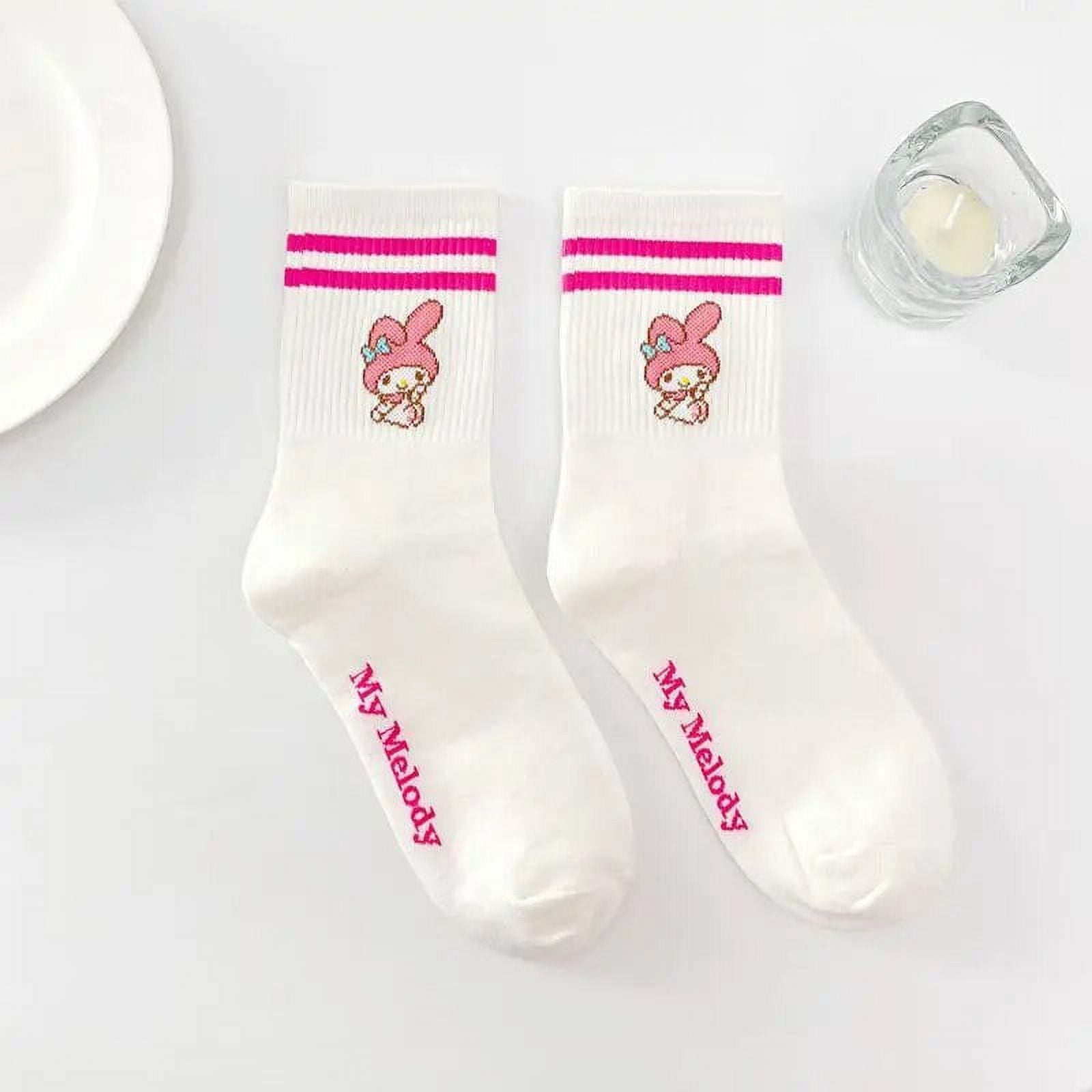 2 Pairs Sanrio Kuromi Melody Cute Cotton Socks Y2k Girls Cartoon Spring ...