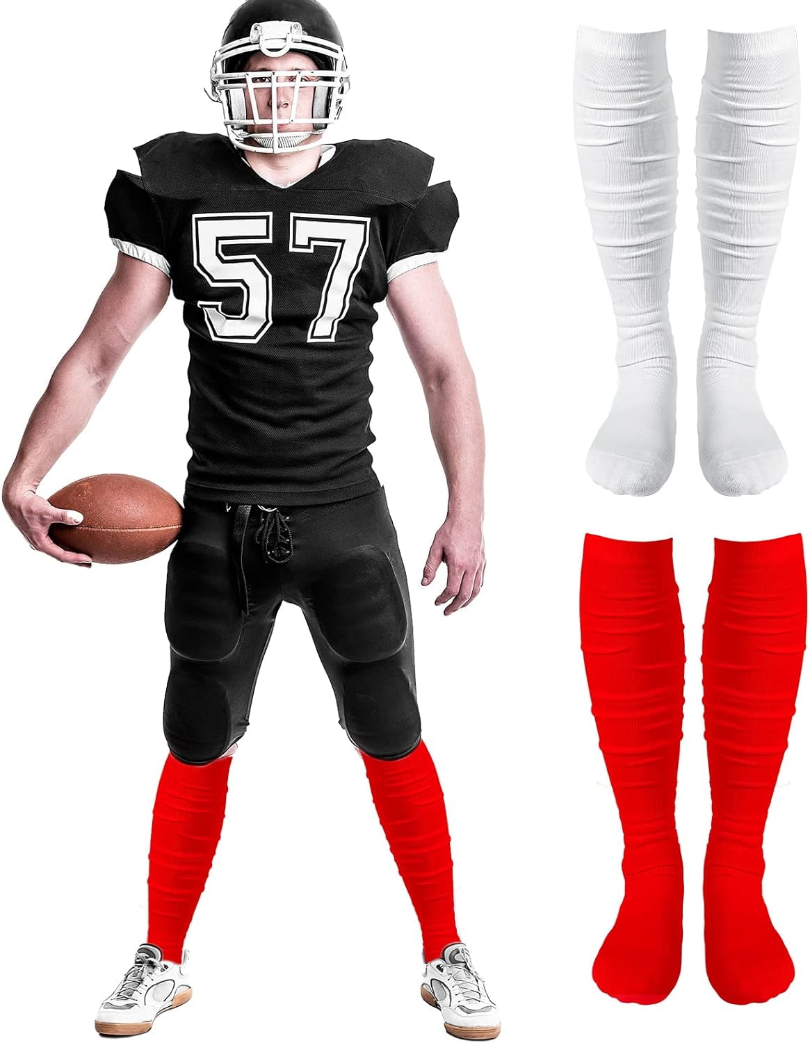 2 Pairs Scrunch Football Socks Non Slip Men Football Socks Extra Long ...