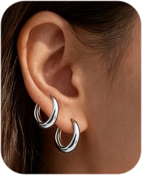 2 Pairs Small Sterling Silver Huggie Hoop Earrings Set for Women ...