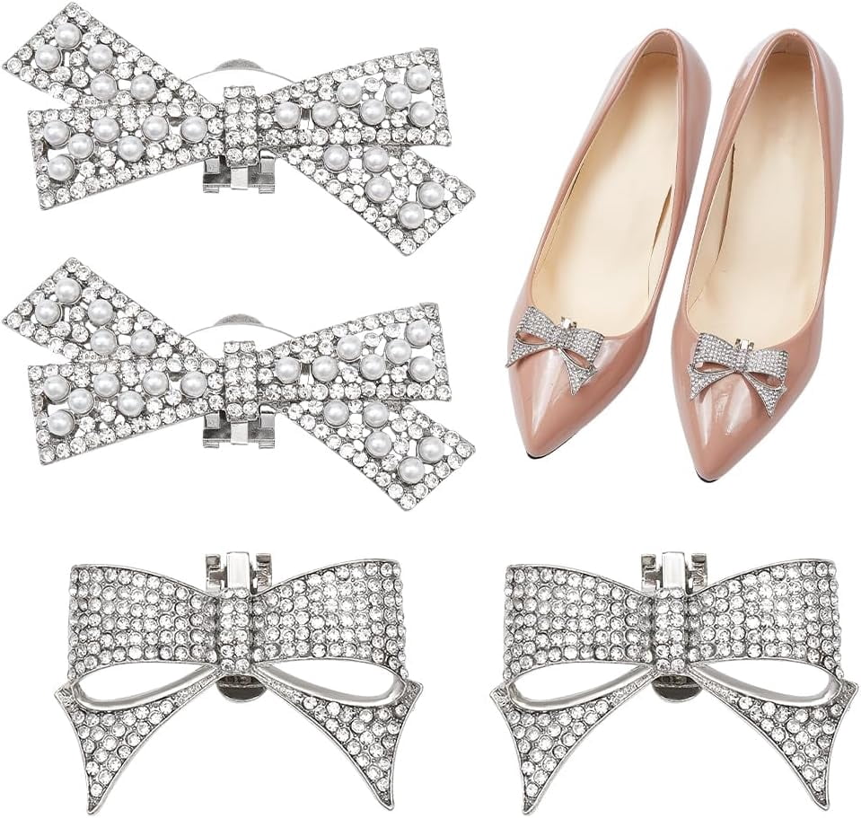 2 Pairs Sparkly Rhinestone Floral Shoe Clips 2 Colors Imitation Pearl ...