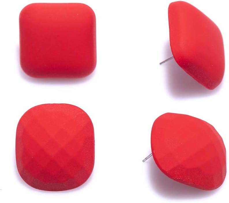 2 Pairs Square Button Earrings Pure Color Geometric Acrylic Stud ...