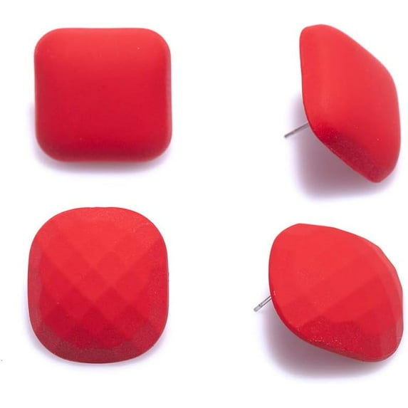 2 Pairs Square Button Earrings Pure Color Geometric Acrylic Stud ...