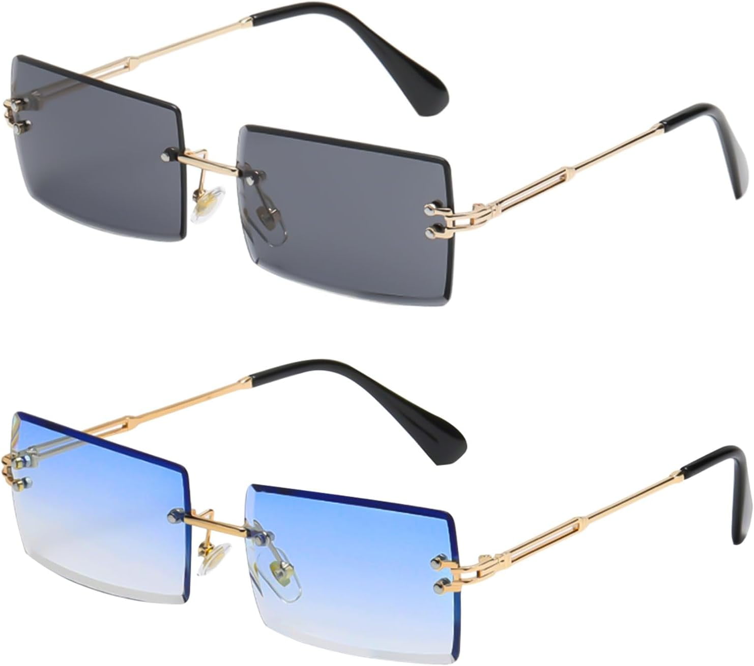 2 Pairs Square Rimless Sunglasses for Women Men, Retro Rectangle ...