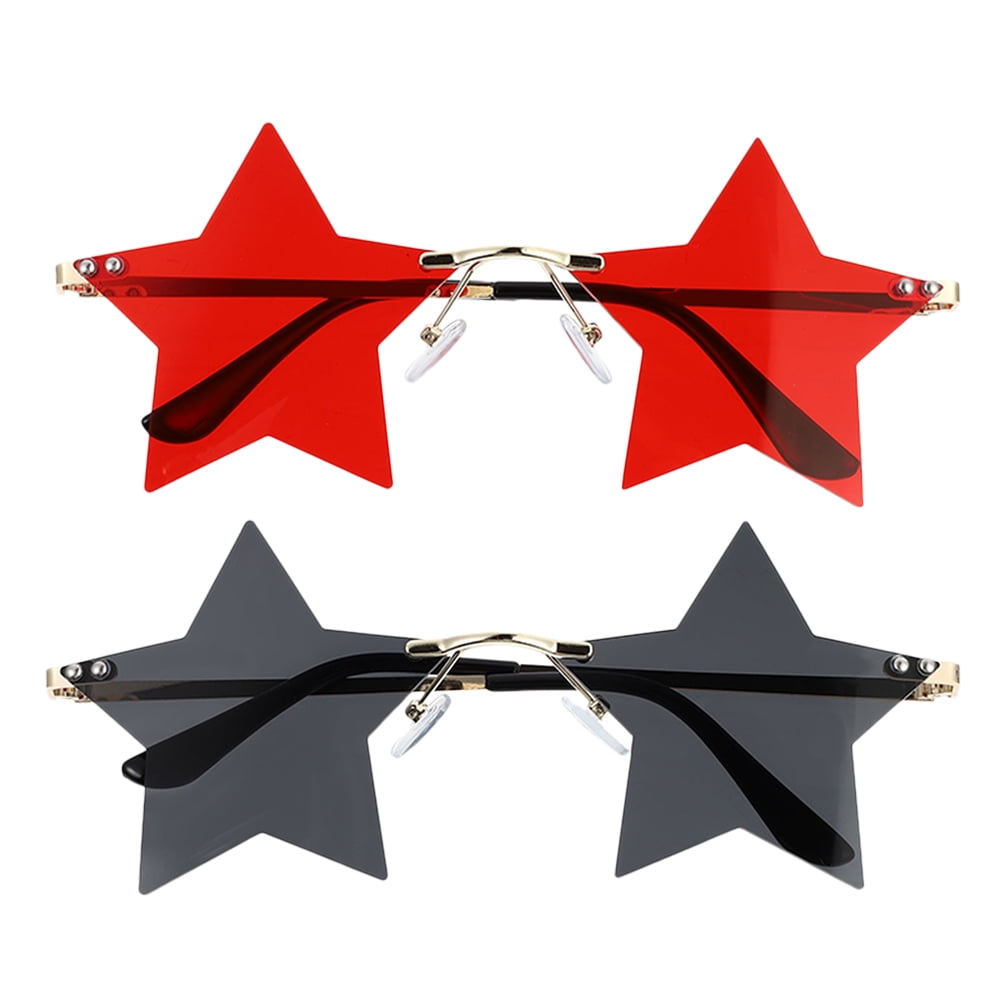 2 Pairs Star Shaped Glasses Personality Star Glasses Party Rimless Sunglasses