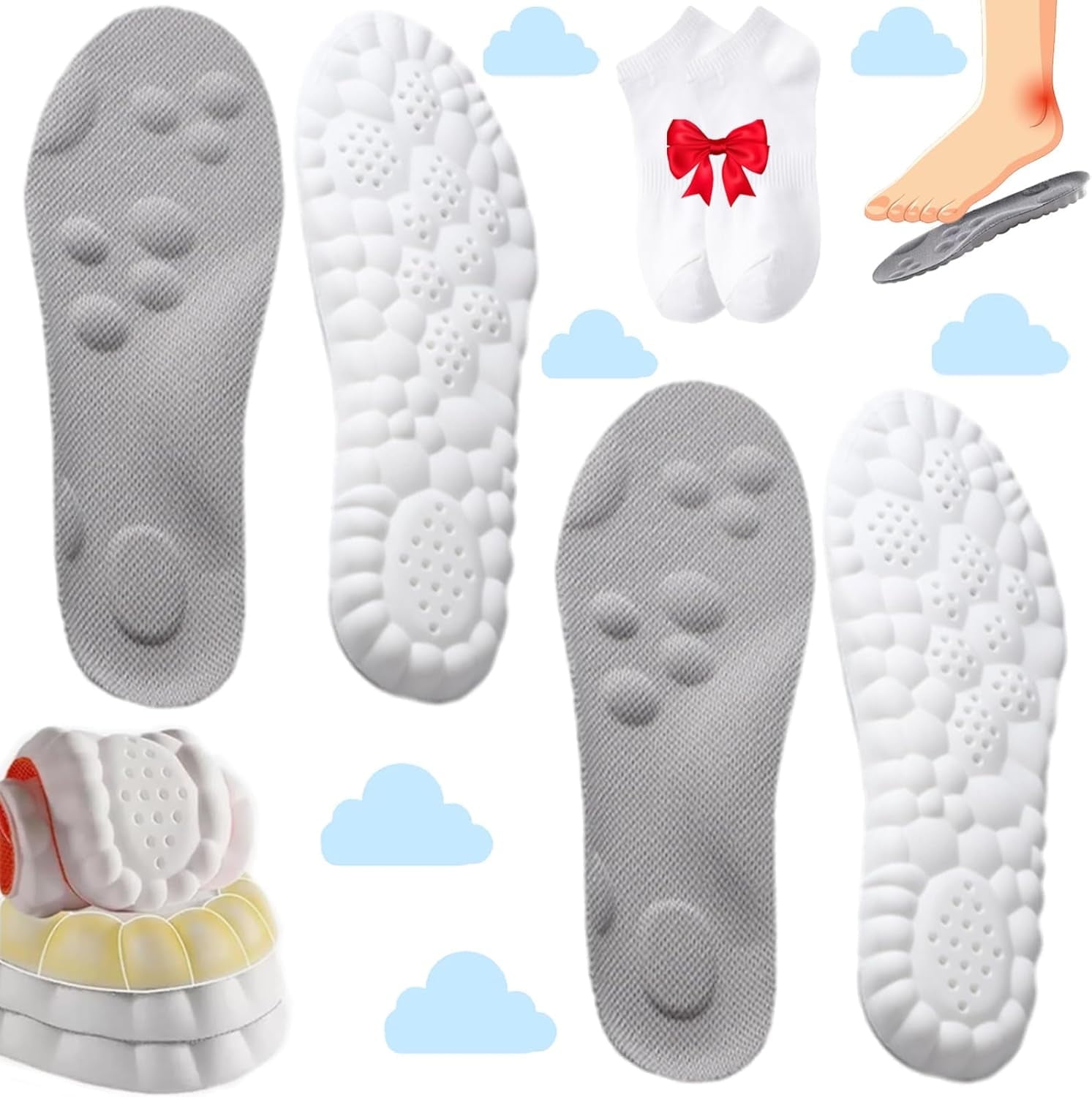 2 Pairs Steppers Insoles for Men/Women, 2025 New Stepprs Massage Insoles, 4d Soft Memory Foam ...