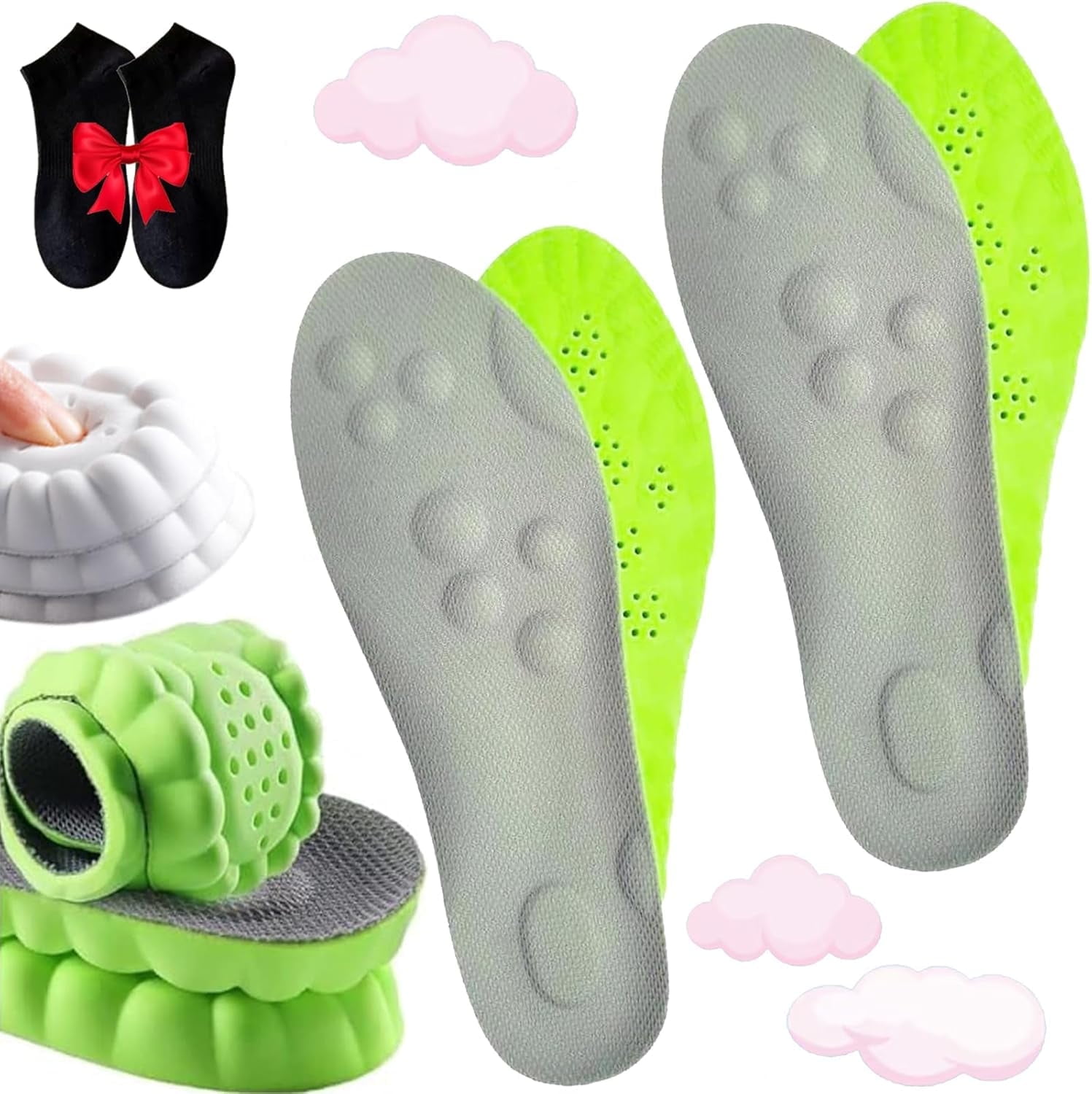 2 Pairs Steppers Insoles for Men/Women, 2025 New Stepprs Massage Insoles, 4d Soft Memory Foam ...