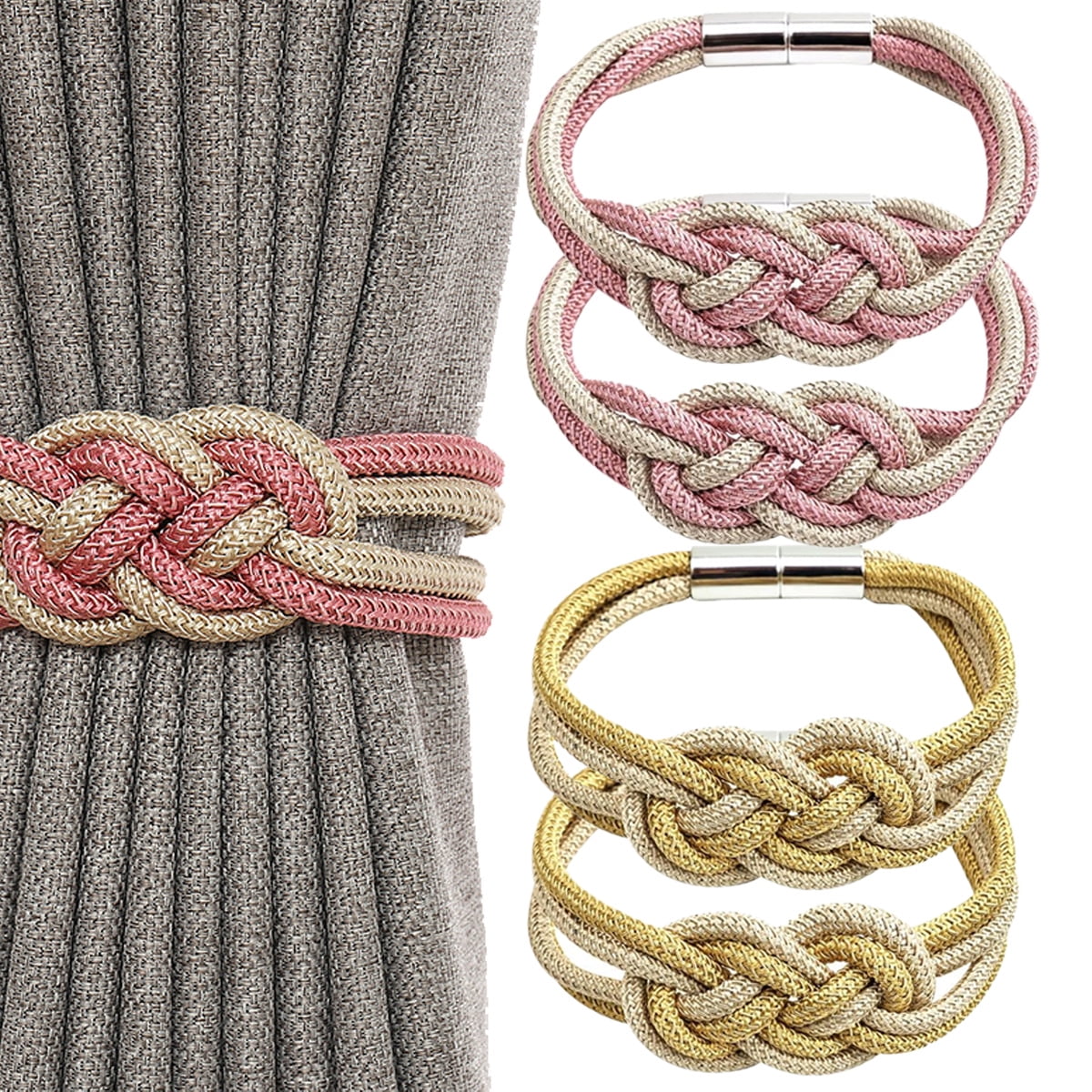 2 Pairs Strong Magnetic Curtain Tiebacks Nordic Simple Style Drape tiebacks Double Color Weave ...