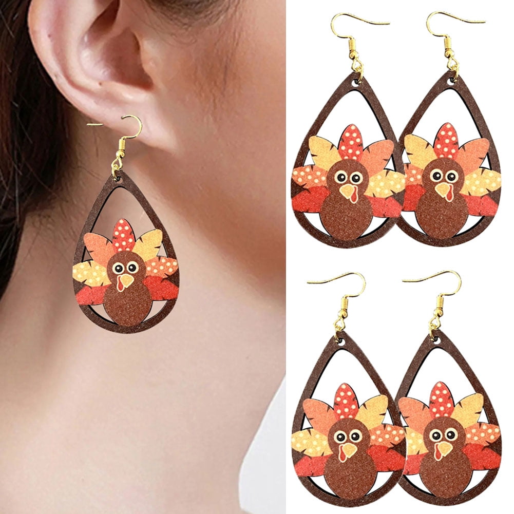 2 Pairs Thanksgiving Turkey Dangle Earrings for Women Lightweight ...