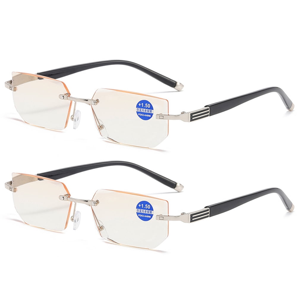 2 Pairs Tinted Reading Glasses Rimless Blue Light Blocking Readers ...