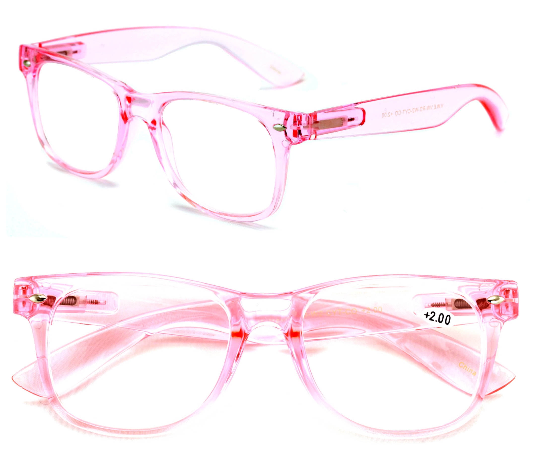 2 Pairs Transparent Neon Color Deluxe Reading Glasses - Comfortable ...