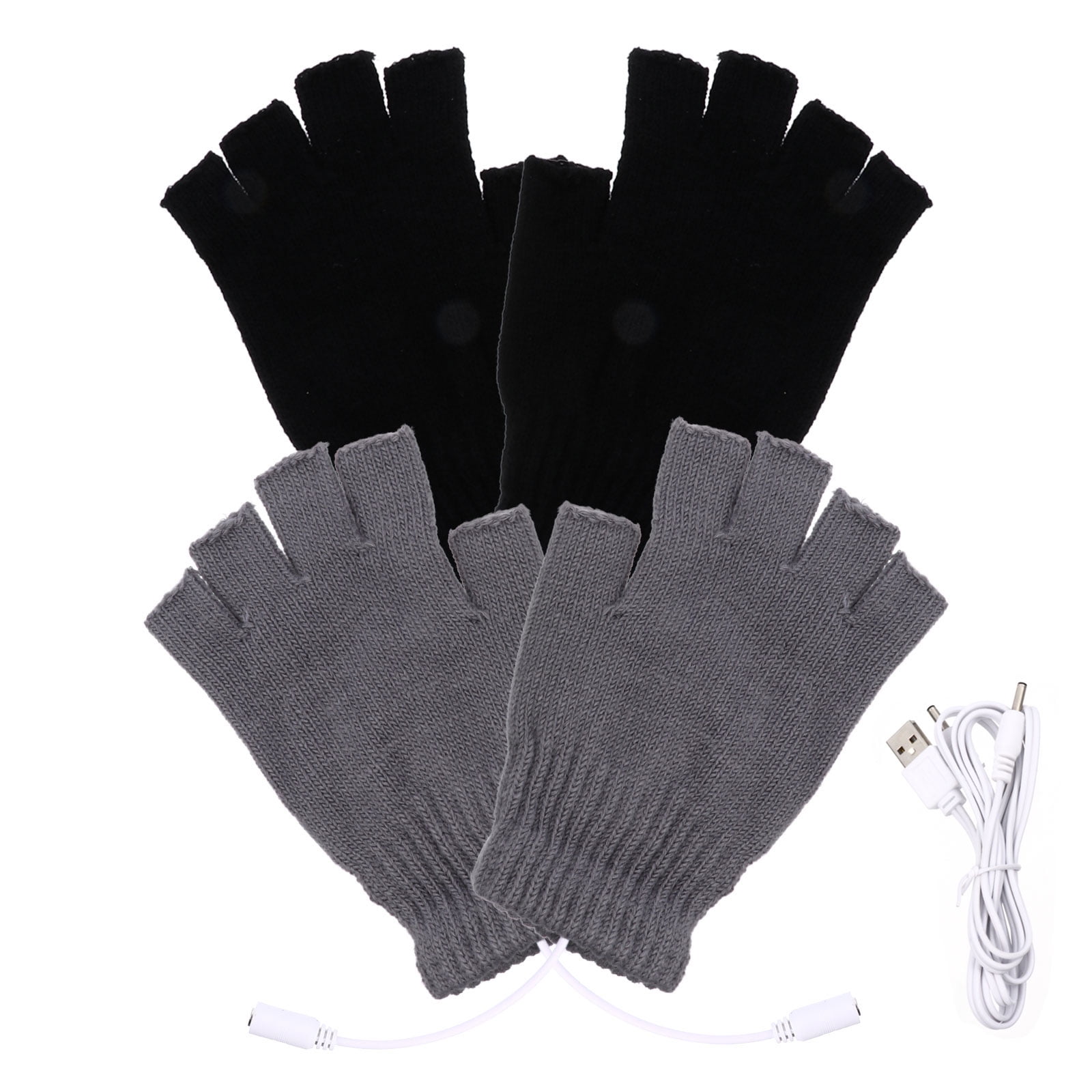 2 Pairs USB Heated Mitten Convertible Fingerless Gloves Work - Walmart.com