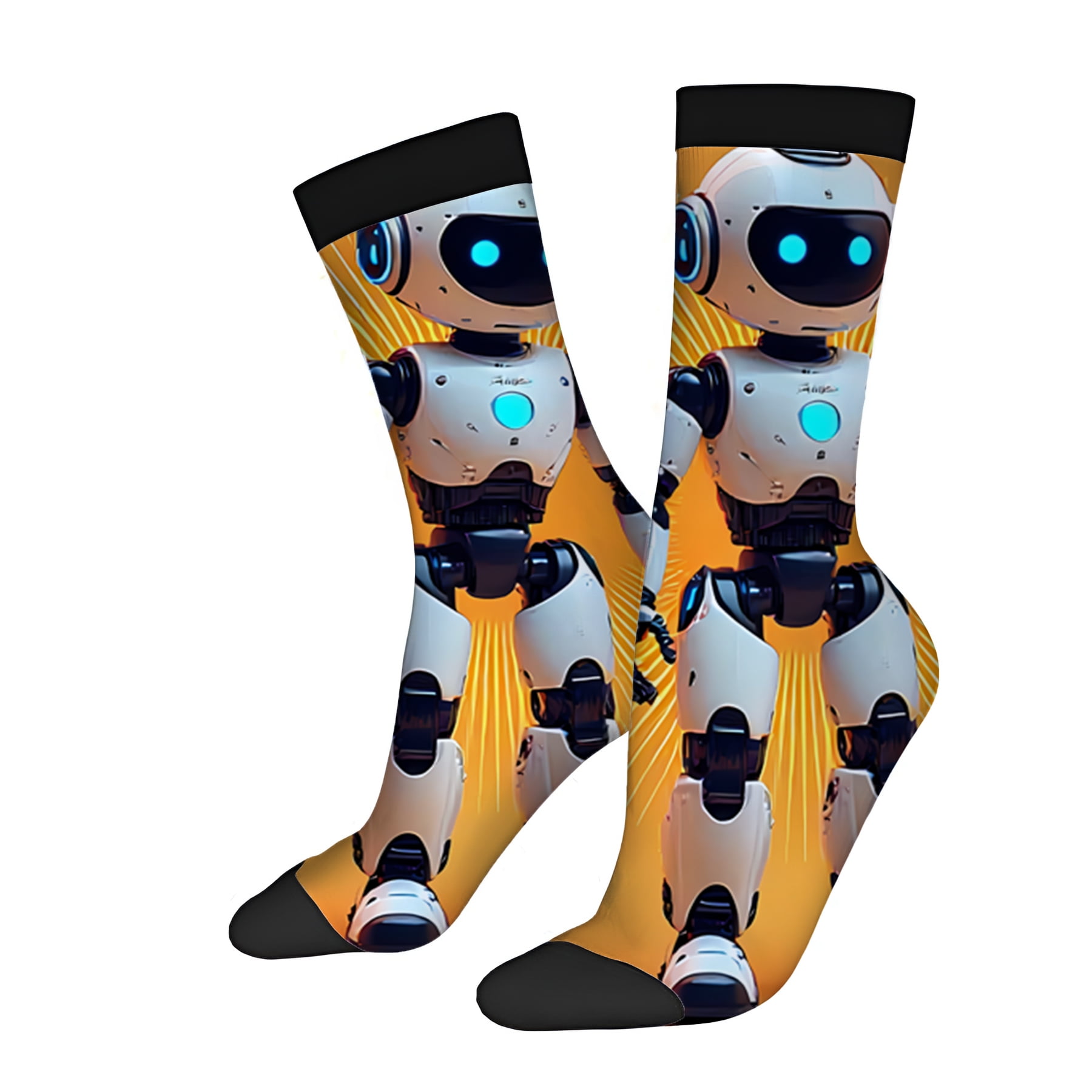2 Pairs Vibrant Orange Humanoid Robot Socks with Blue Eye & Dynamic ...