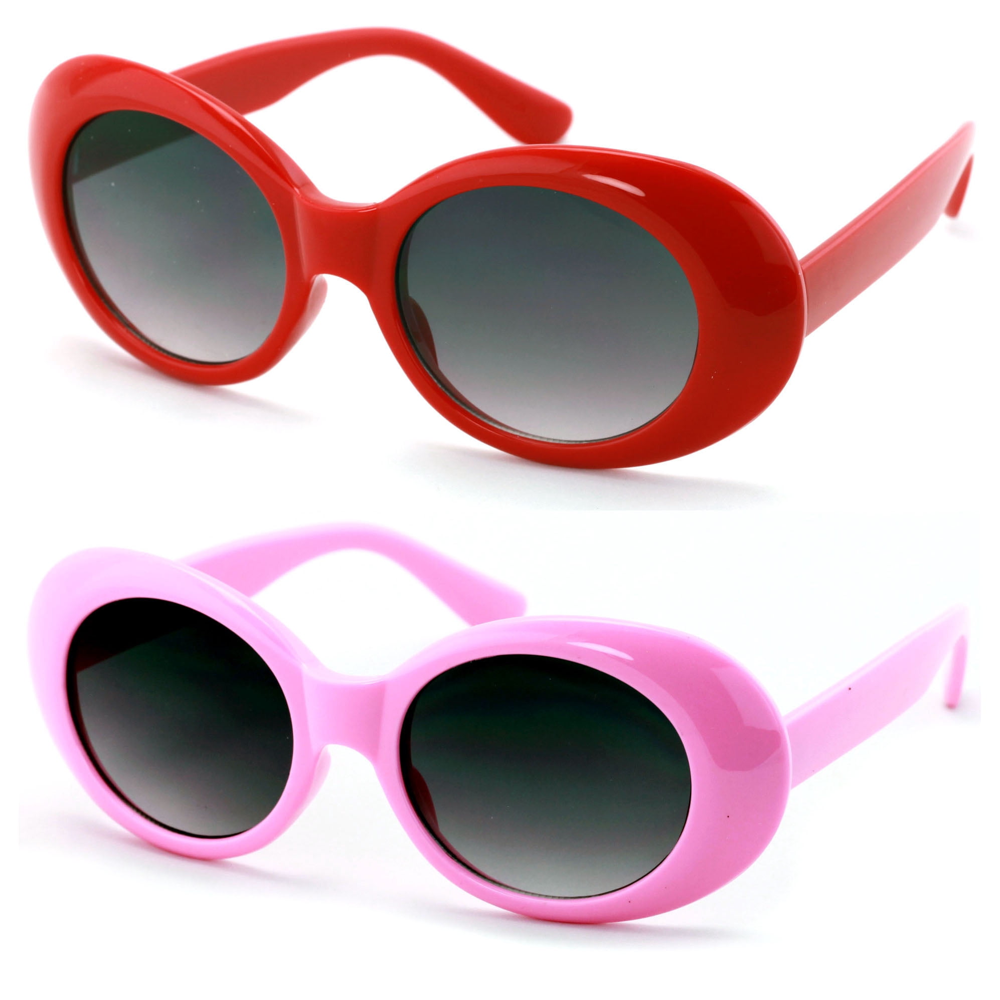2 Pairs Vintage Sunglasses UV400 Bold Retro Oval Mod Thick Frame ...