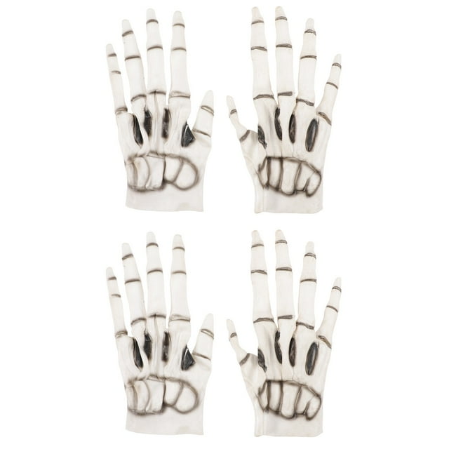 2 Pairs Vinyl Gloves Mittens Cosplay Skeleton Hand Mitts Creepy Skull ...