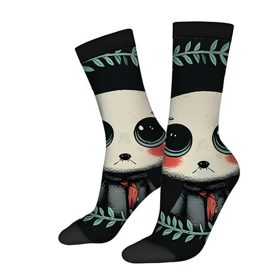 2 Pairs Whimsical Cat Face Socks with Green Leaves - Unisex Trendy ...