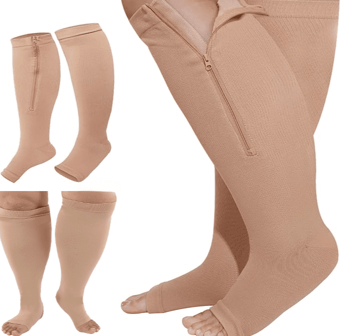 2 Pairs Wide Plus Size Calf Compression Socks With Zipper For