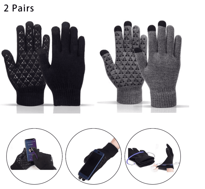 2 Pairs Winter Knit texting Gloves for Adult, Non-slip Touchscreen ...