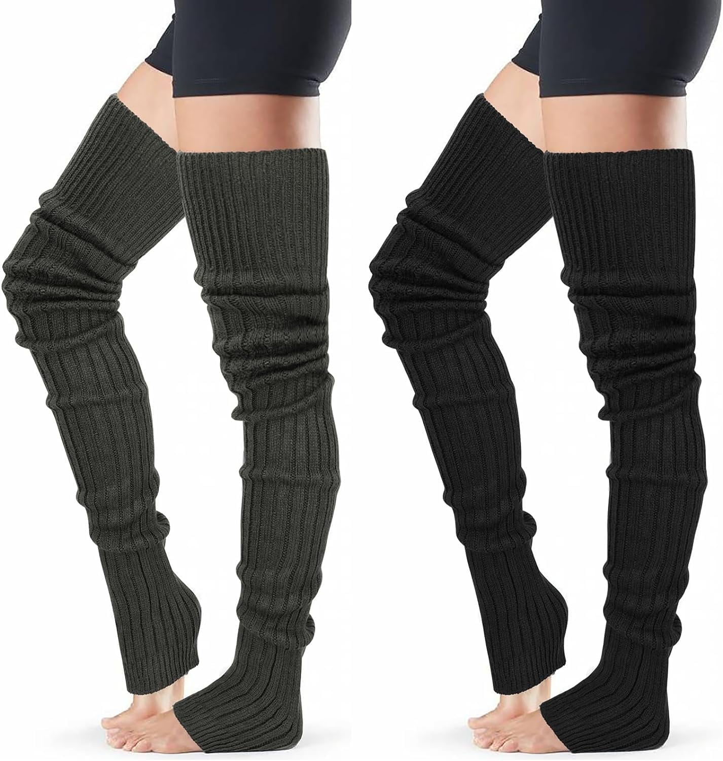2 Pairs Winter Leg Warmers Thigh High Socks for Women, 33.5in Over Knee ...