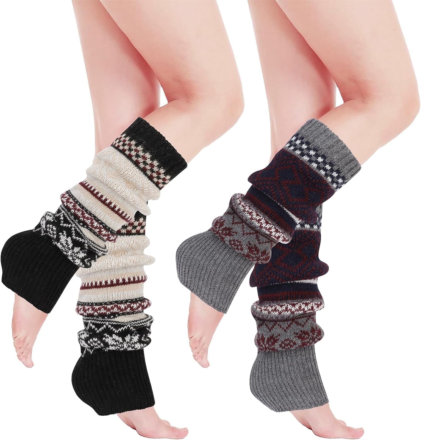 2 Pairs Winter Leg Warmers for Women, Bohemian Style Crochet Knitted Boot Socks for Girls, High ...