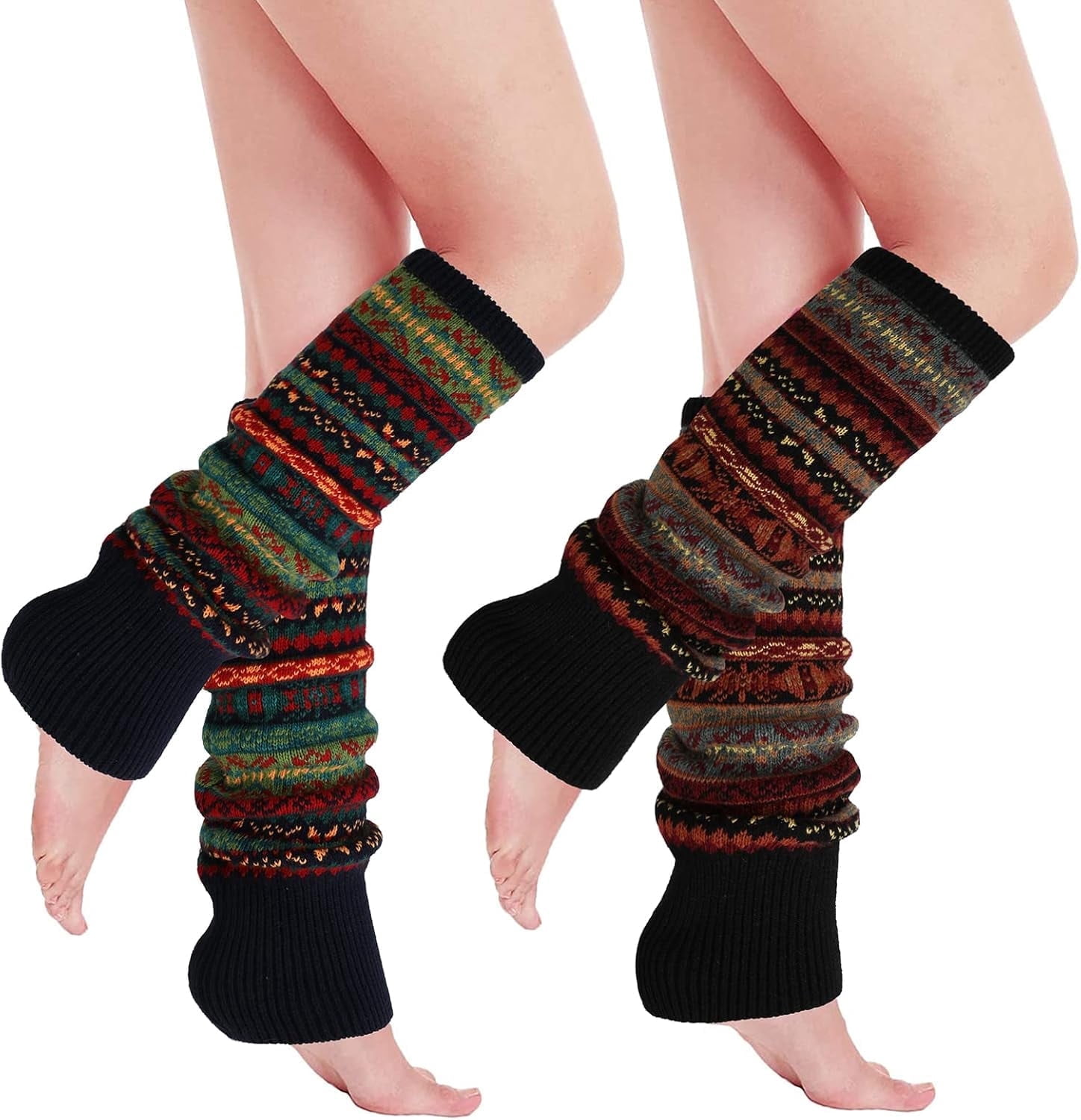 2 Pairs Winter Leg Warmers for Women, Boho Knitted Warm Long Leg Warmer ...