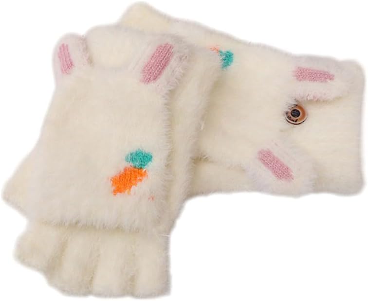 2 Pairs Winter Warm Convertible Fingerless Gloves Velvet Floral White ...