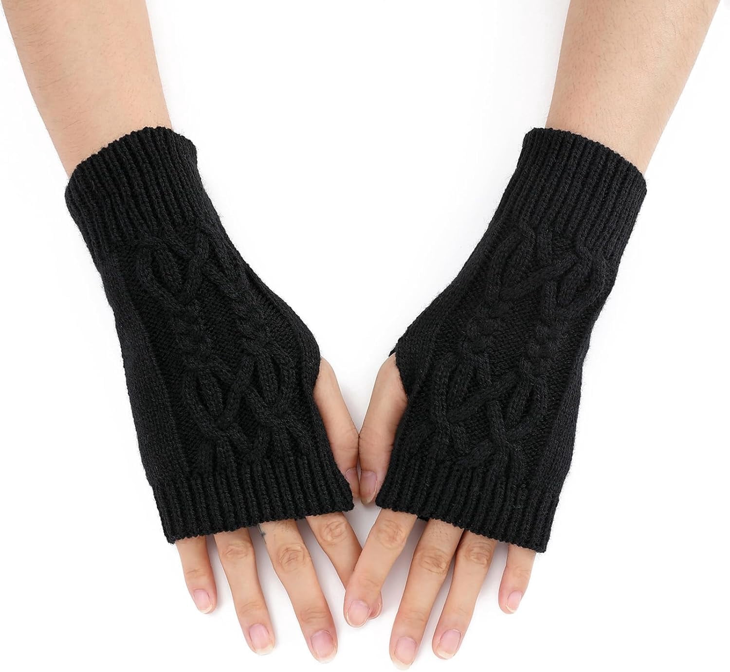 2 Pairs Winter Warm Fingerless Gloves Acrylic Knitted Fiber Yarn with ...