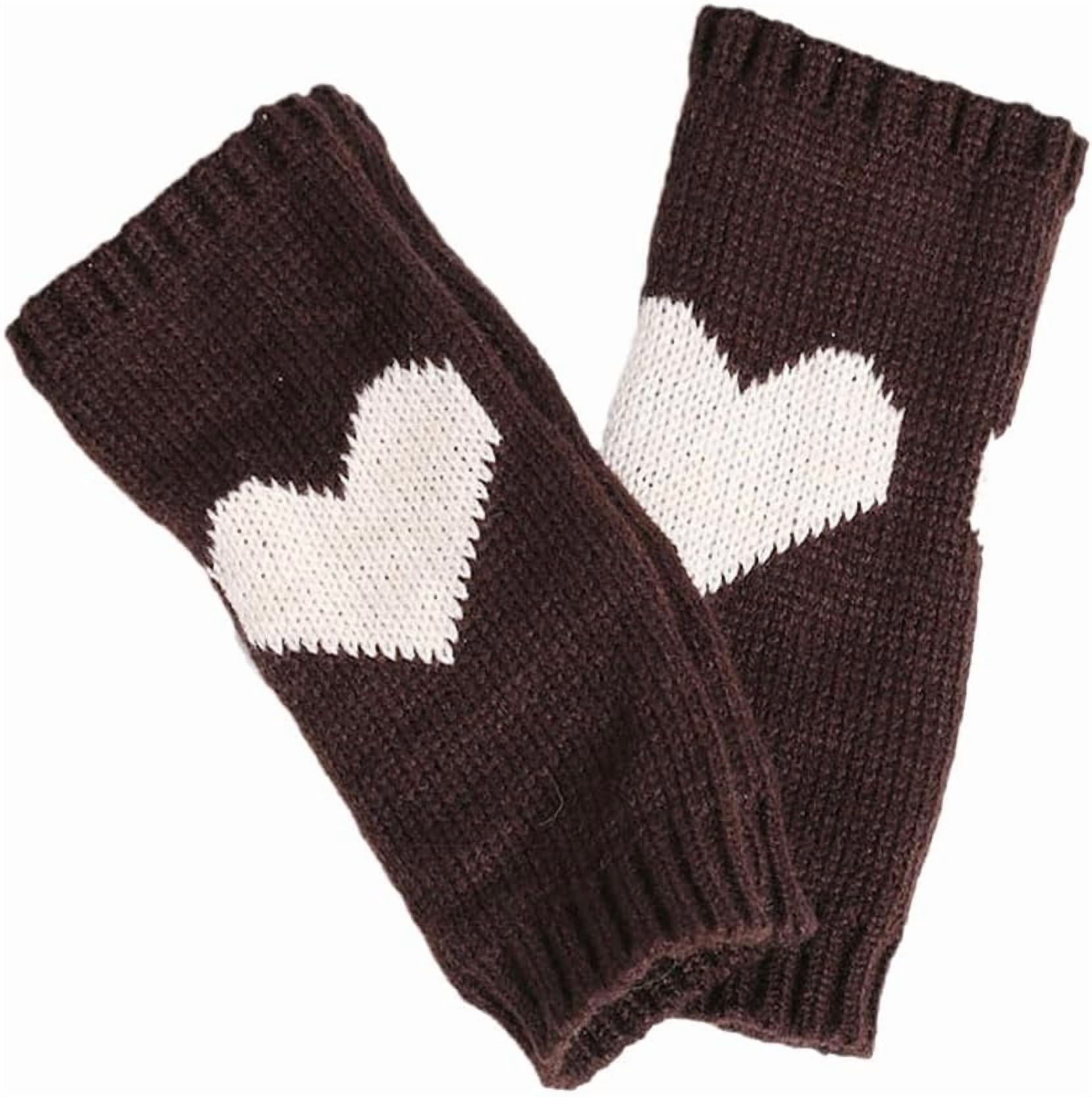 2 Pairs Winter Warm Fingerless Gloves Knitted Fiber Yarn Two Tone Heart ...