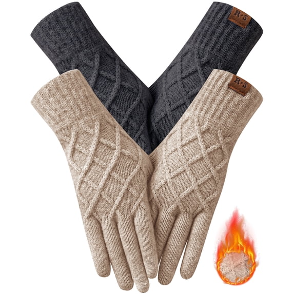 2 Pairs Winter gloves for women Touch screen Elastic Thermal knit ...