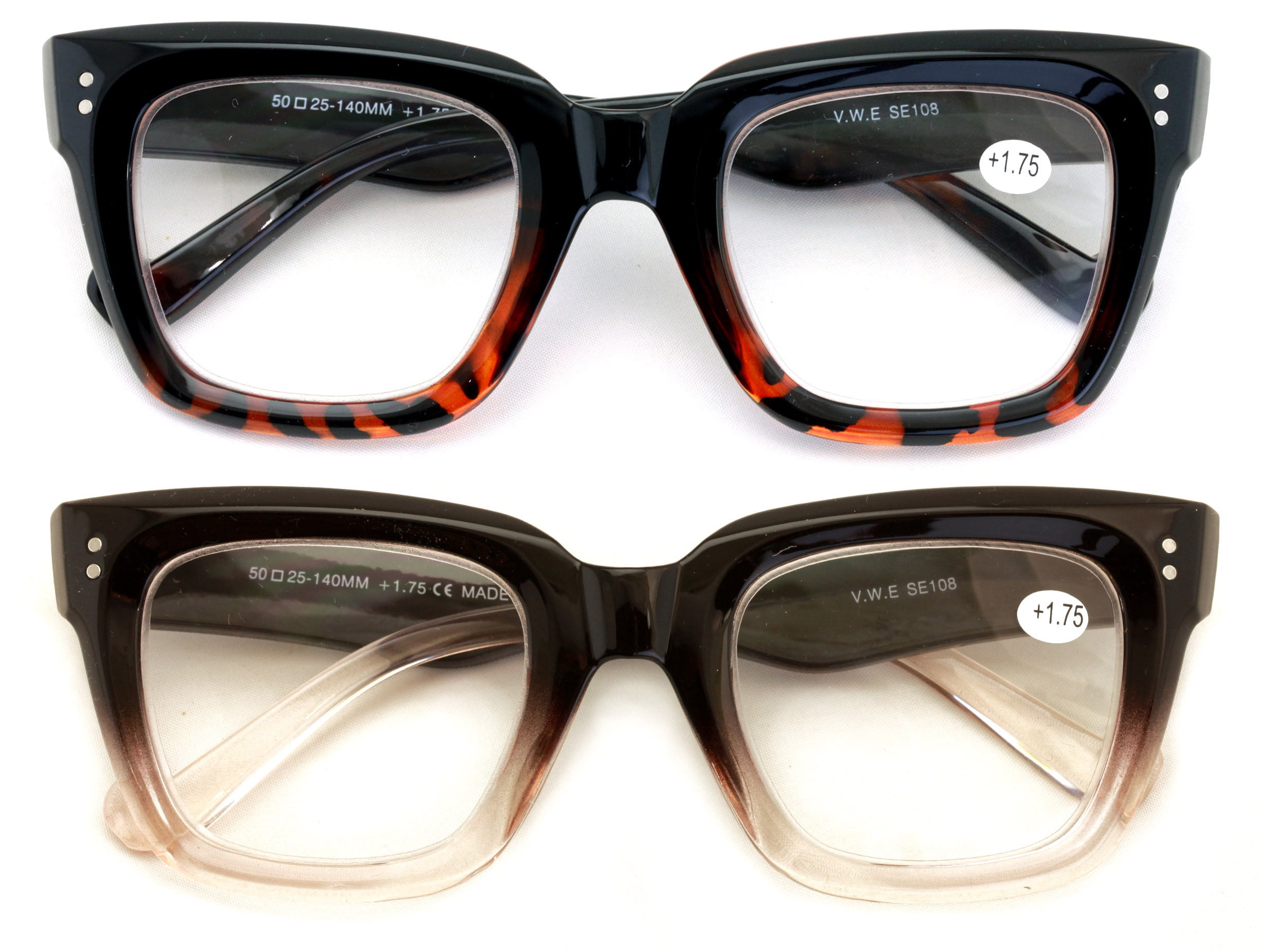 2 Pairs Women Bold Oversized Large Reading Glasses Traperzoid Clear ...