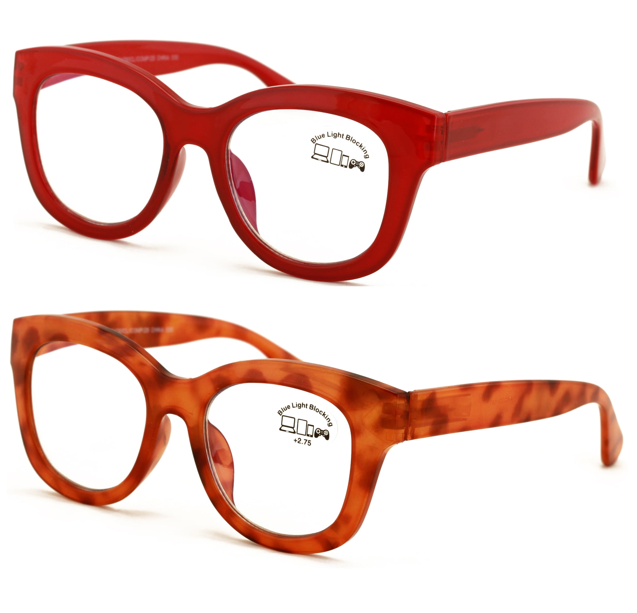 V.W.E Women Bold Round Reading Glasses, Blue Light Blocking Readers ...