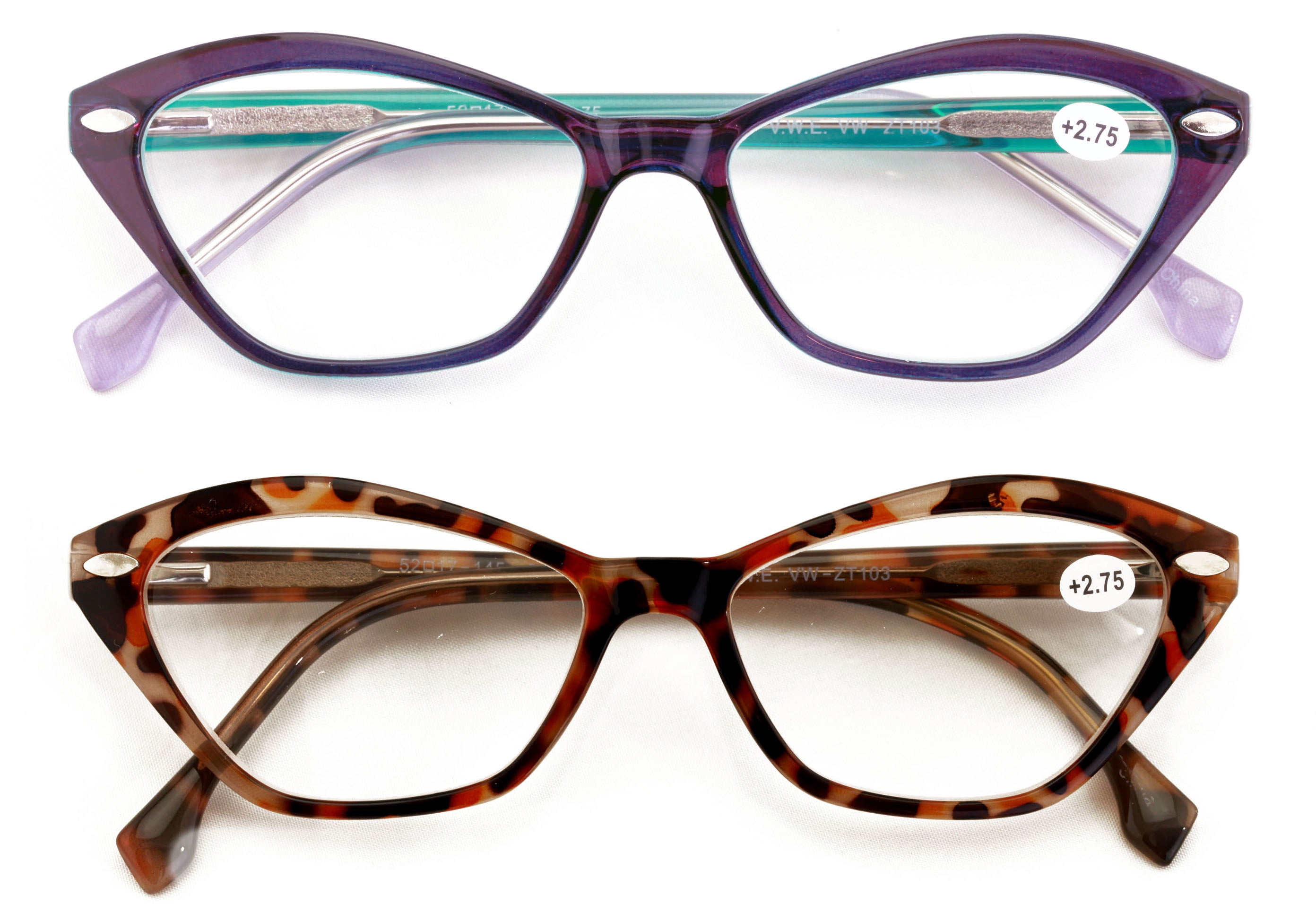 2 Pairs Women Hexagon Cateye Fashion Optical Frame Reading Glasses - Clear Readers ZT103 +2.75 ...