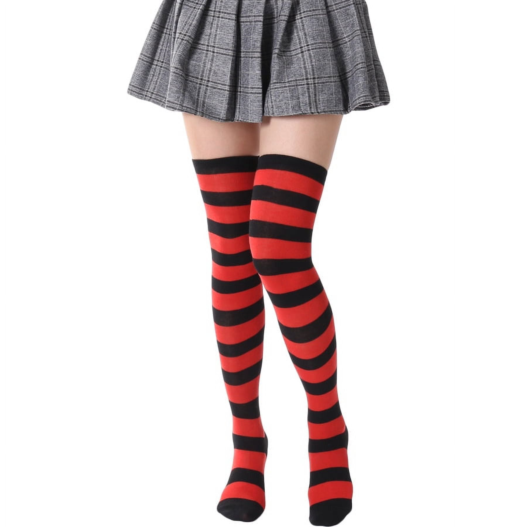 MINKUROW 2 Pairs Women Long Striped Socks Over Knee High Stockings for ...