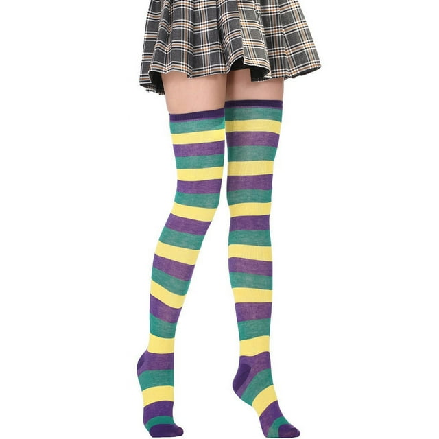 MINKUROW 2 Pairs Women Long Striped Socks Over Knee High Stockings for ...