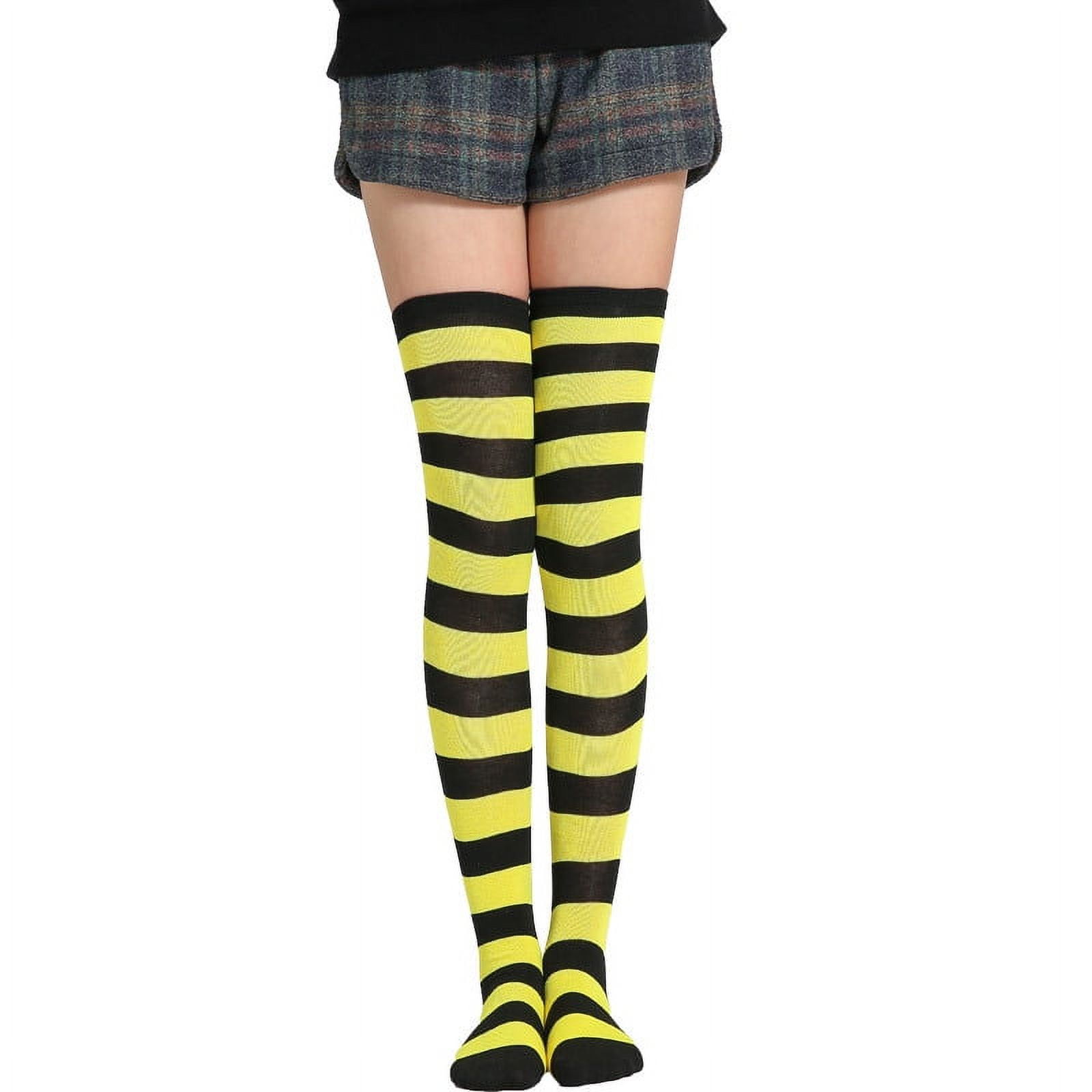 MINKUROW 2 Pairs Women Long Striped Socks Over Knee High Stockings for ...