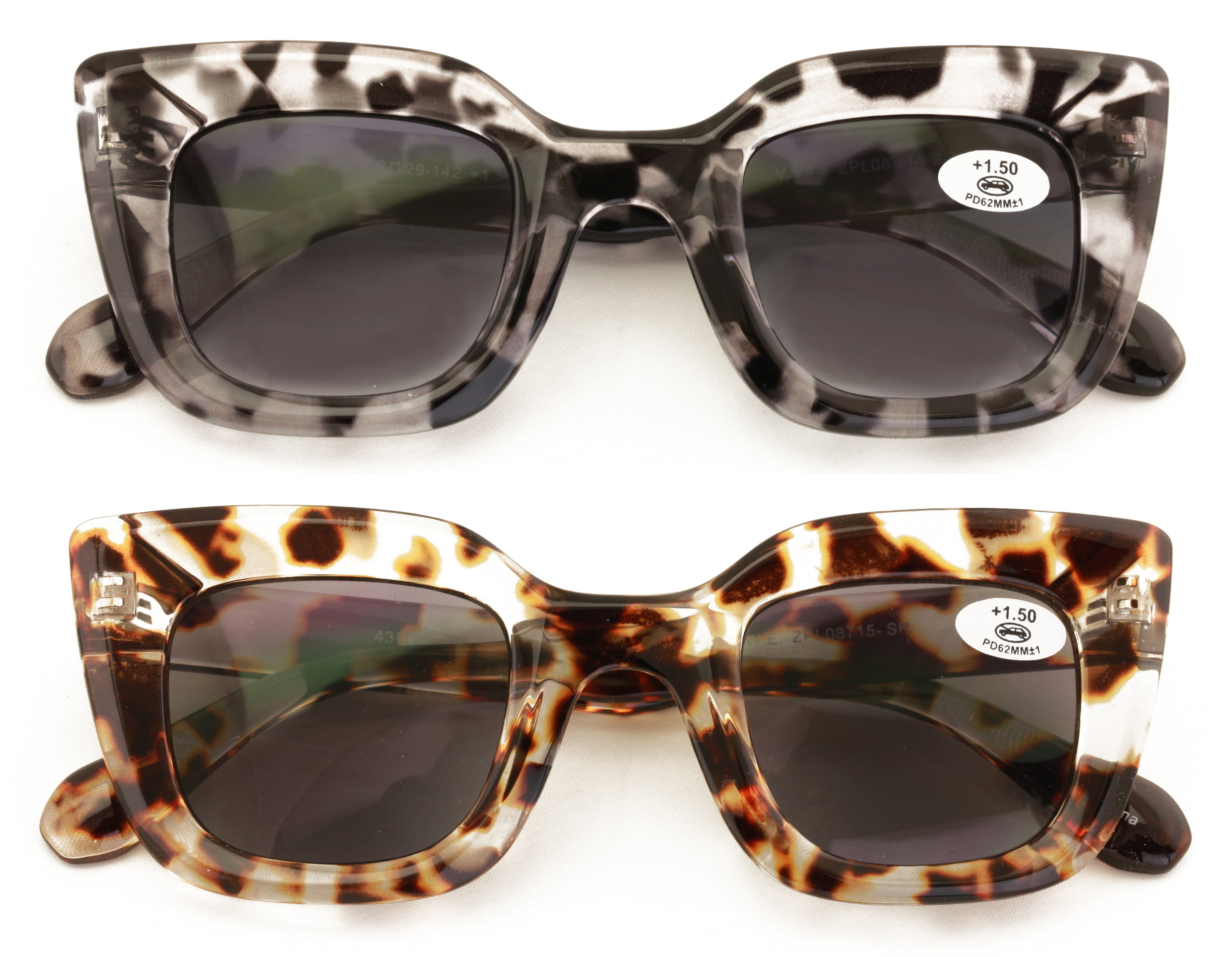 2 Pairs Women Outdoor Reading Sunglasses Oversized Full Lens Readers ...