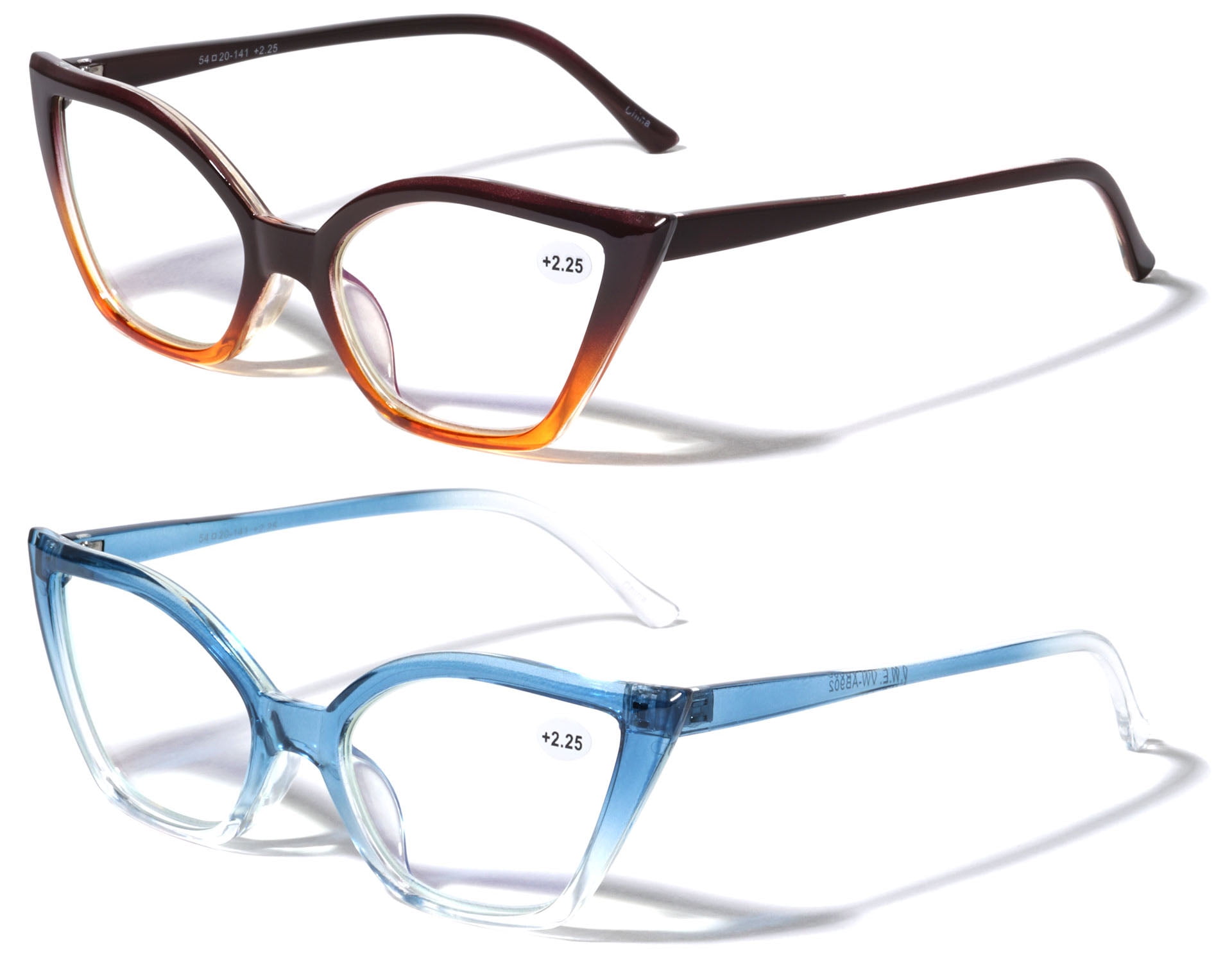 2 Pairs Women Pointed Tip Cat Eye Anti-Blue Reading Glasses - Clear ...