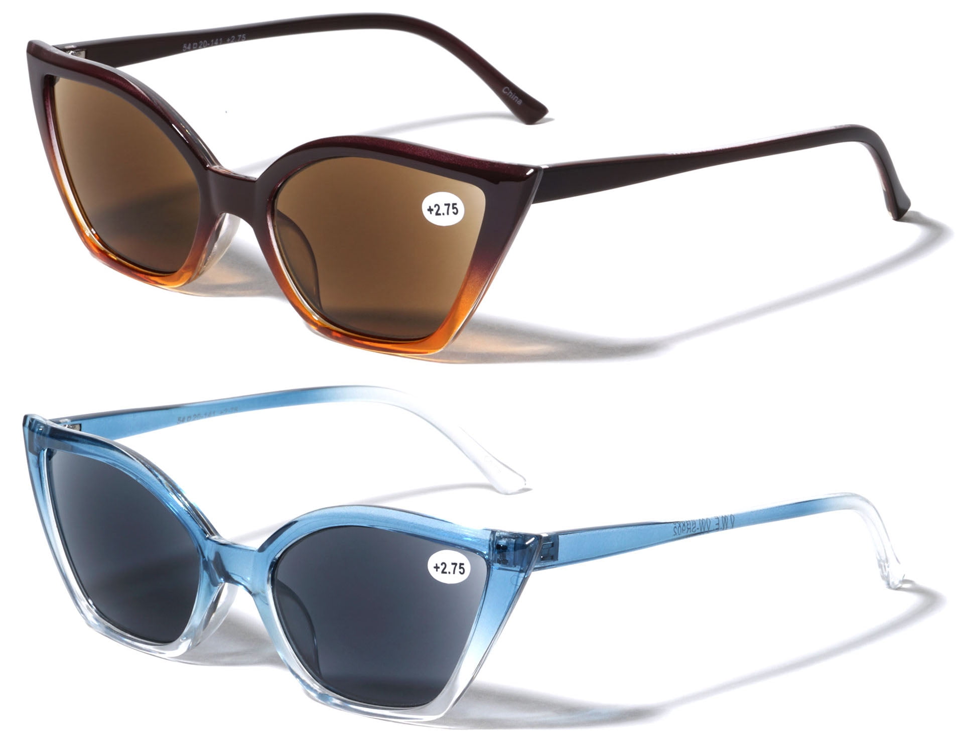 2 Pairs Women Pointed Tip Cat Eye Outdoor Reading SunGlasses - Tinted ...