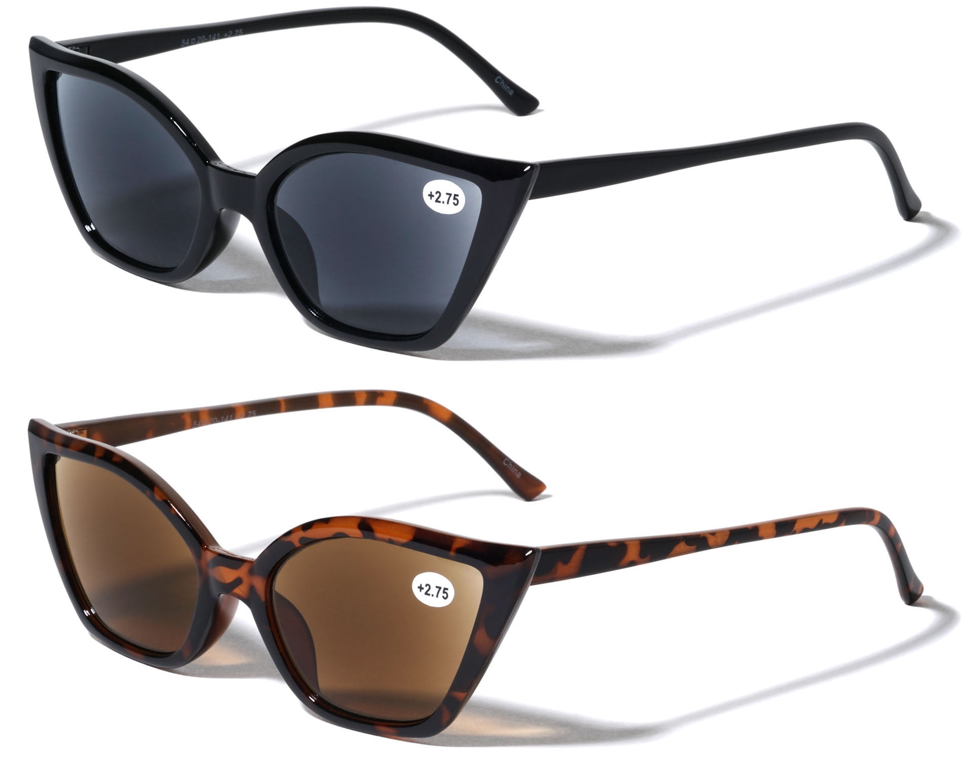 2 Pairs Women Pointed Tip Cat Eye Outdoor Reading SunGlasses - Tinted ...