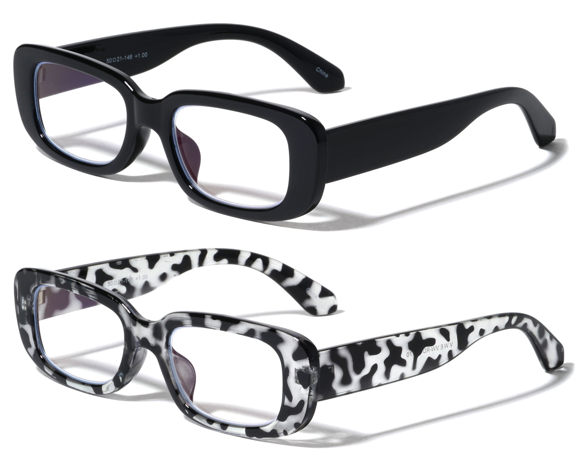 2 Pairs Women Rectangular Blue Light Blocking Reading Glasses Retro ...