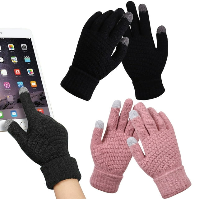 2 Pairs Women Touchscreen Gloves Winter Warm Fleece Lined Knit Gloves Elastic Cuff Winter ...
