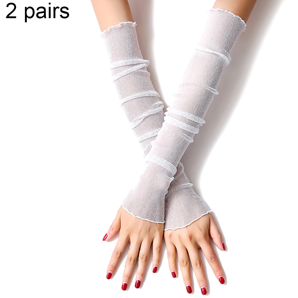 2 Pairs Women's UV Protection Long Lace Gloves Cooling Arm Sleeves ...