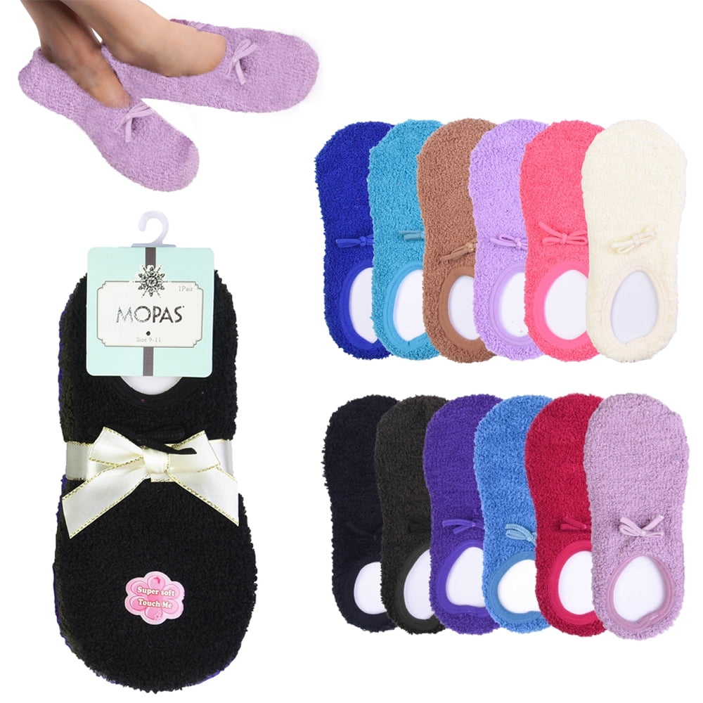 MOPAS Women's Fuzzy Boat Socks Slippers Cozy Plush Footies 9-11 2 Pairs ...