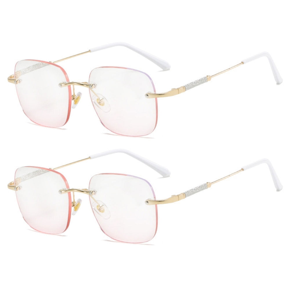 2 Pairs of Womens Rimless Square Gold Reading Glasses 2.00 Ladies Anti ...