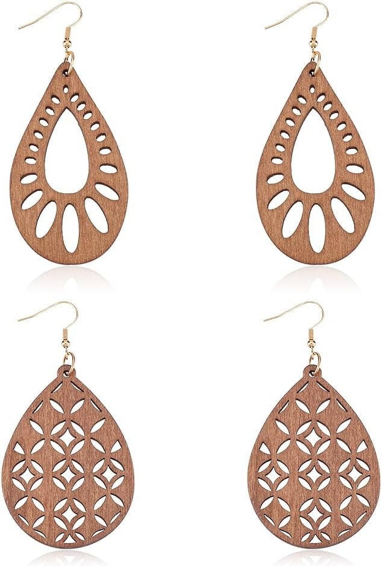 2 Pairs Wood Earrings Wooden Earrings for Women Boho Earrings for Women ...